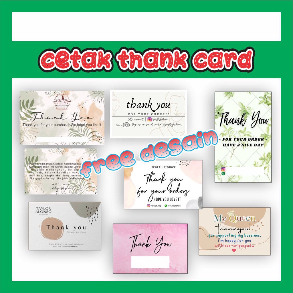 Jual GRATIS DESAIN Kartu Ucapan Terima Kasih Olshop Thank You Card Custom Thanks Card ...