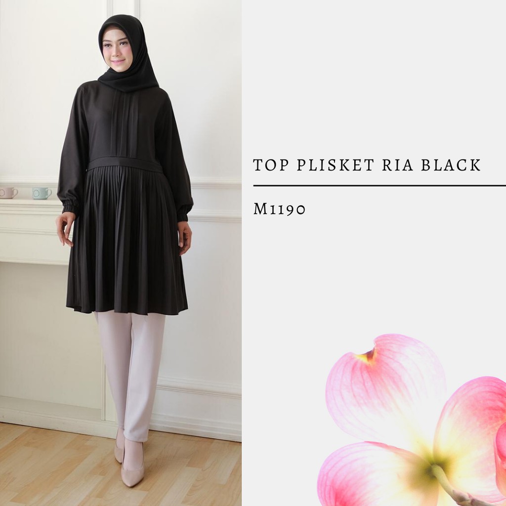 Jual BAJU ATASAN HITAM POLOS LENGAN PANJANG TUNIK PANJANG PLISKET TALI ...