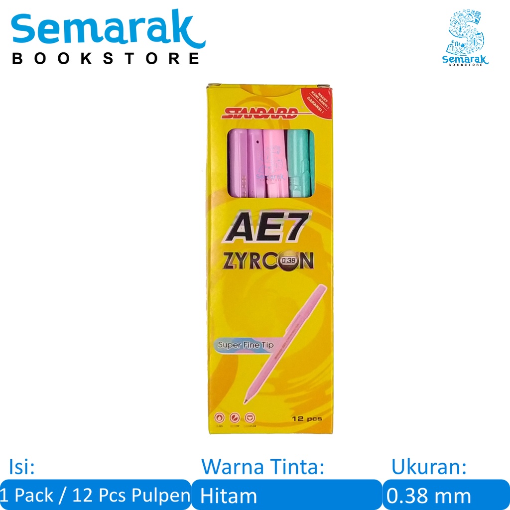 Jual Standard AE7 Zyrcon Pulpen Delta Tip 0.38 mm - Hitam [1 Pack / 12 Pcs] | Shopee Indonesia