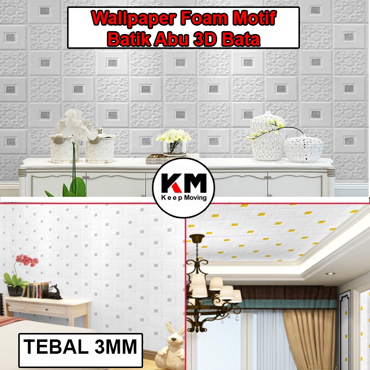 Jual KM Wallpaper Foam Motif Batik Abu 3D Bata Premium Wall Paper ...