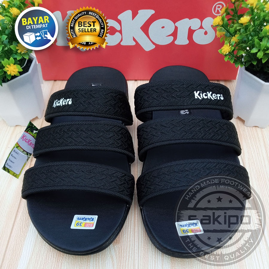 Jual Sandal Pria Dewasa Kickers Slop Bisban Hitam Sendal Slide Cowok ...