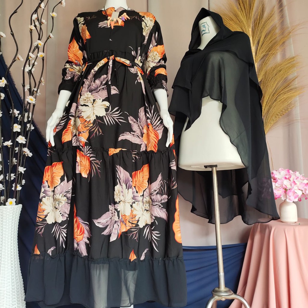 Jual Gamis set hijab monalisa model rempel pertiwi | Shopee Indonesia