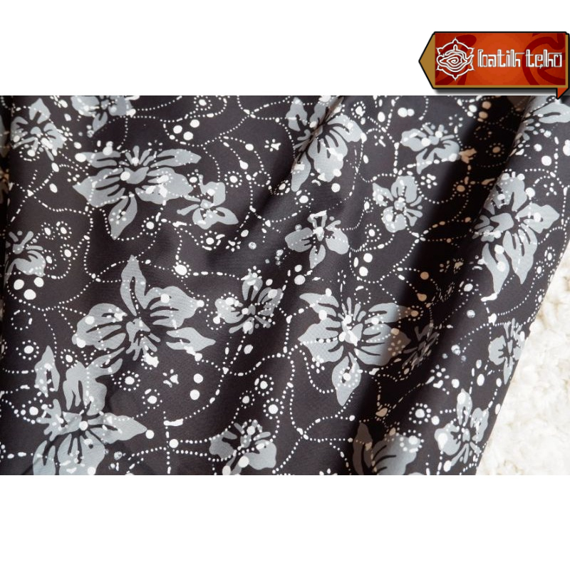 Jual Batik Cap Asli Dobel Proses Motif Kembang Latar Warna Hitam Abu ...