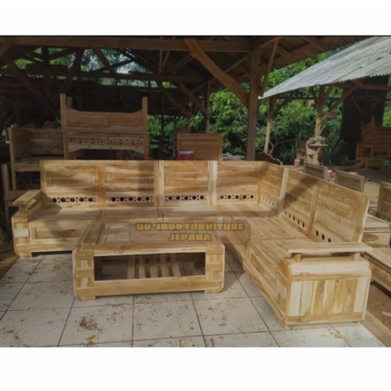 Jual meja kursi tamu ruangan pojok/ sudut kayu jati ukir mentah ...