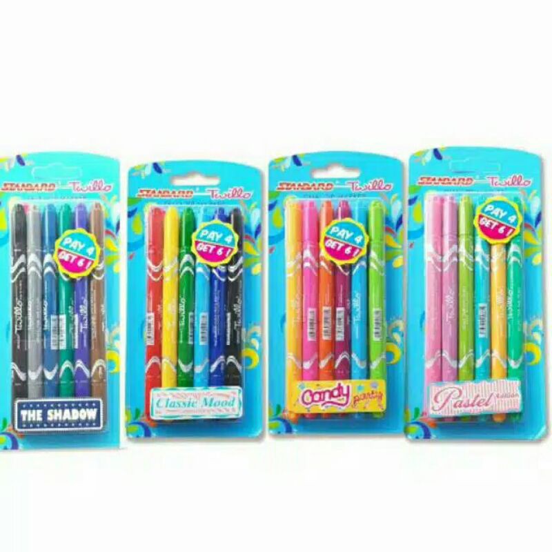 Jual Spidol Standard Twillo Dual Tip Colour Pen Per Set Isi 6 Warna ...