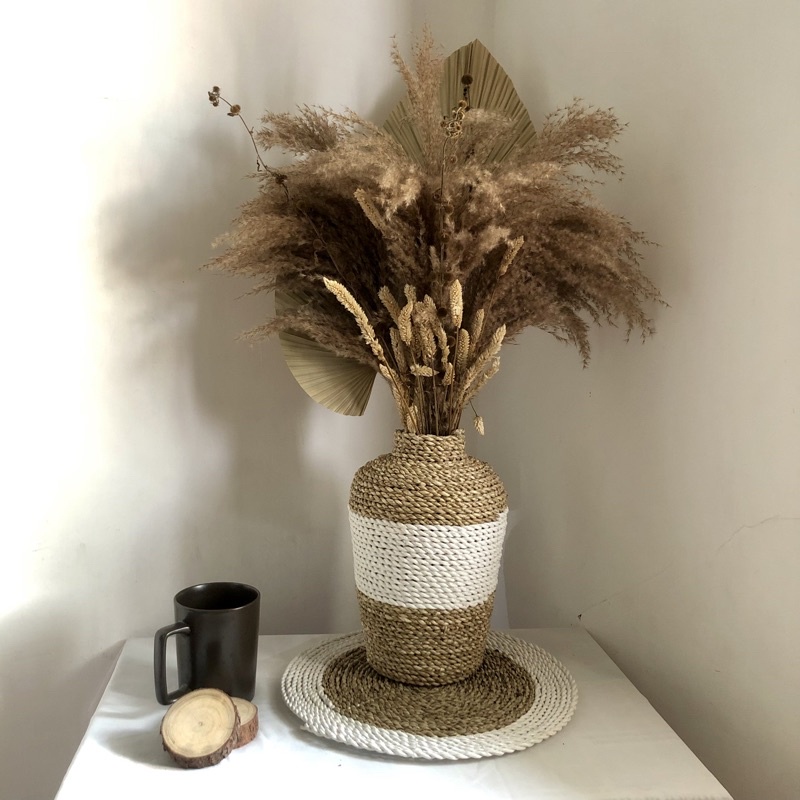 Jual Paket Dekorasi Bunga Kering Mini Dan Vas Bunga Rustic Kering