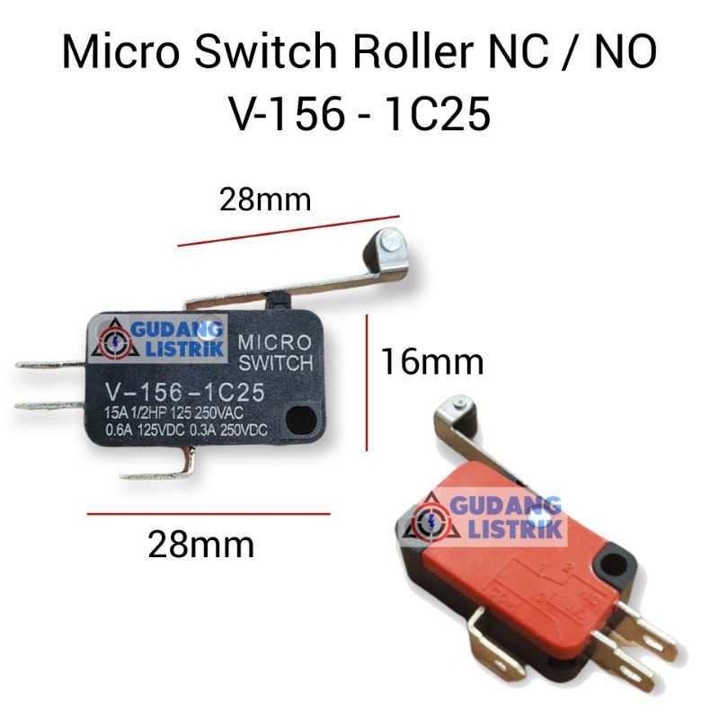 Jual Micro Switch Roller Limit Switch Gagang Roda V-156 - 1C25 15A 250VAC | Shopee Indonesia