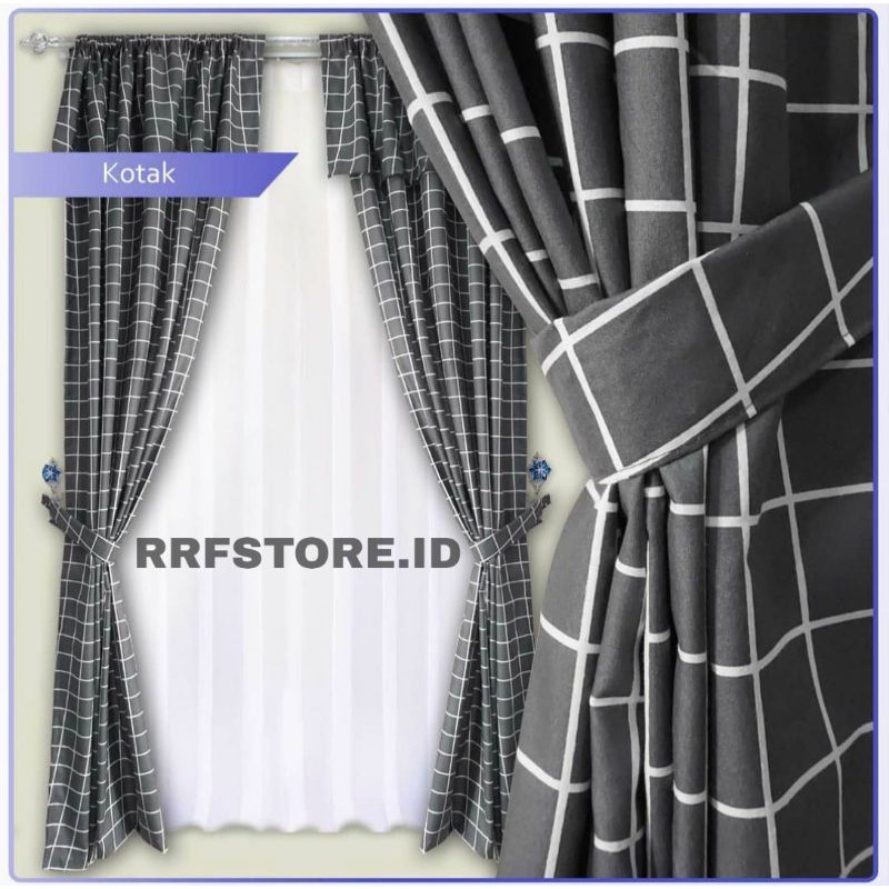 Jual Tirai jendela gorden minimalis model serut motif kotak | Shopee ...