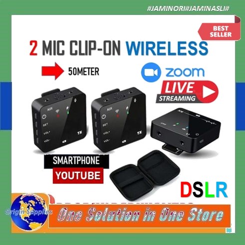 Jual microphone mic clip on wireless bisa untuk HP Dslr zoom webinar ...