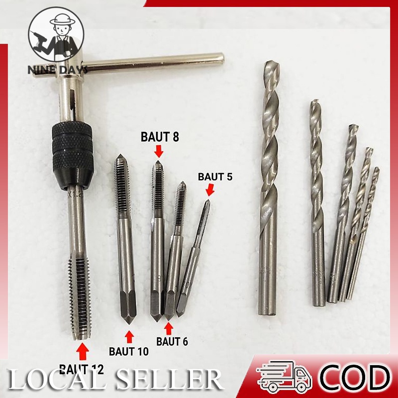 Jual 10pcs-Metric Tap Reamer Set/Hand Tap Set + Mata Bor Senai Drat ...
