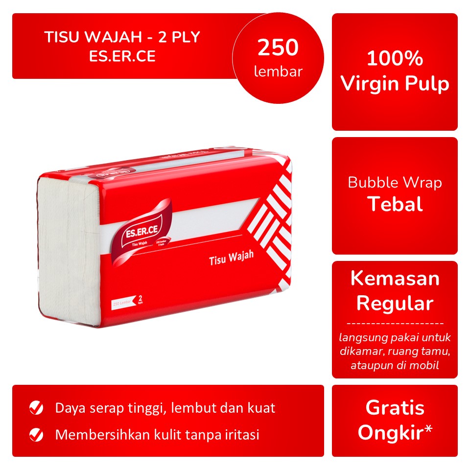Jual Tisu Wajah ES.ER.CE 250 sheets 2 ply | Shopee Indonesia