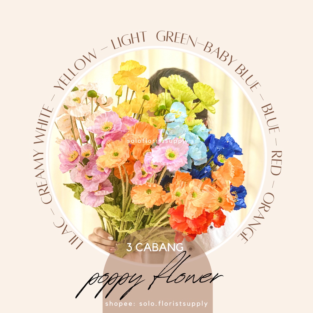 Jual 4 CABANG POPPY FLOWER SPRAY BUNGA POPPY ARTIFICIAL FLOWER BUNGA ...