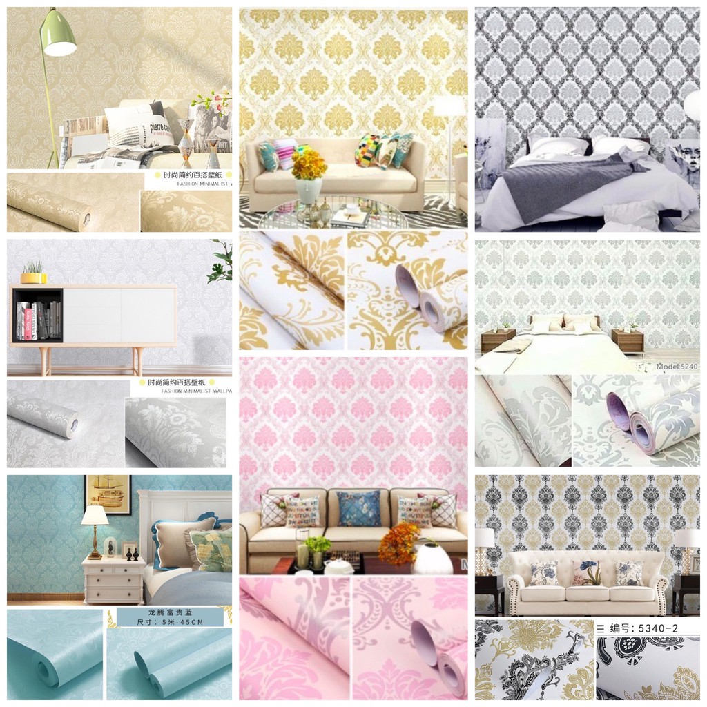 Jual WALLPAPER DINDING ukuran 45 CM x 10 M Motif BATIK POLOS EMBOSS VINTAGE GOLD PINK PUTIH BIRU ...