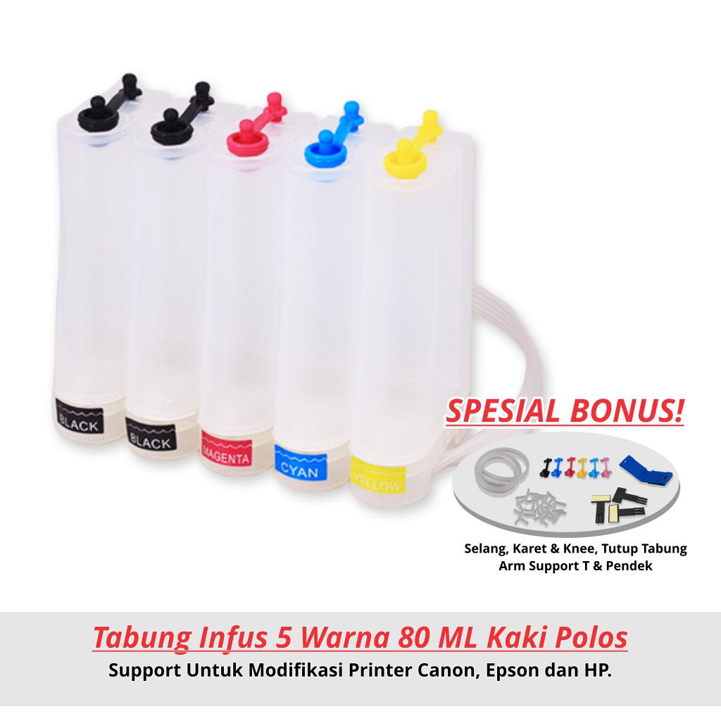 Jual Tabung Infus Ink Tank Modifikasi 5 Warna 80ML Kaki Polos Premium ...
