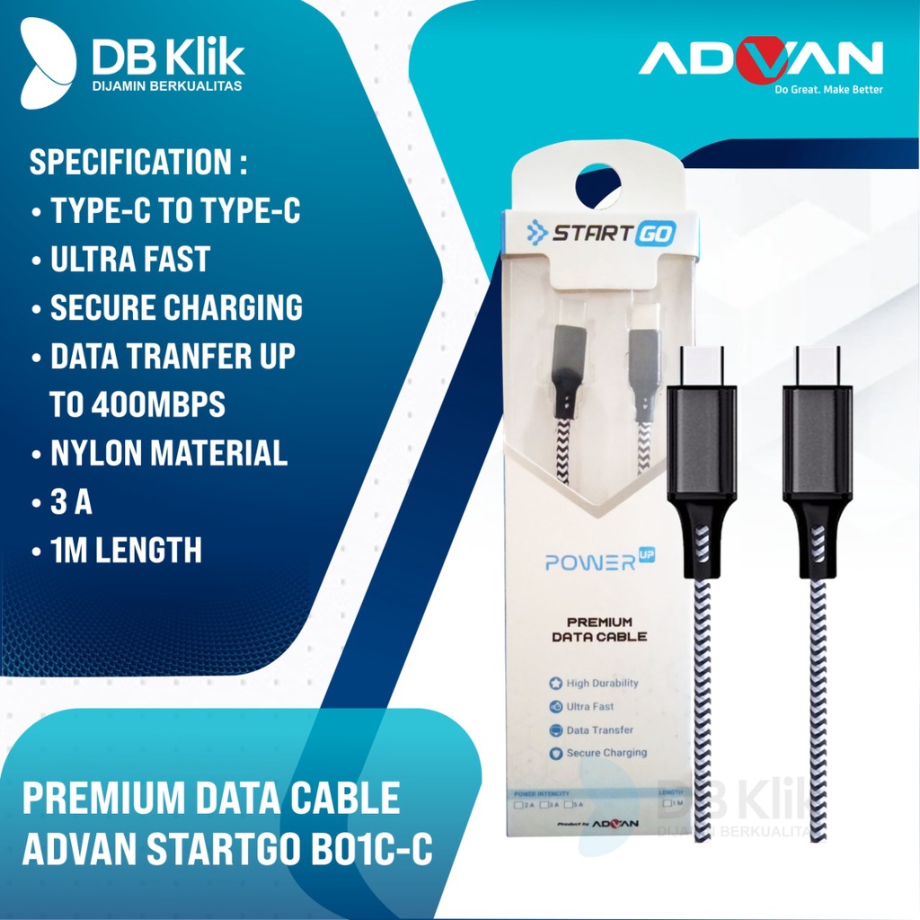 Jual Kabel Data PREMIUM ADVAN STARTGO B01C-C Type C to Type C | Shopee Indonesia