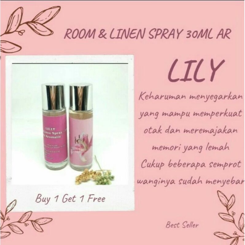 Jual Room Linen Spray 30ml Lily Buy 1 Get 1 Free Aromatic AR | Shopee ...