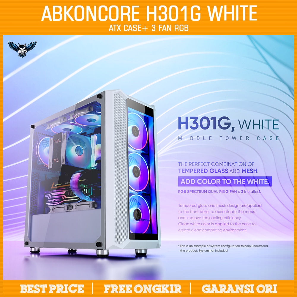 Jual Case Abkoncore Helios H301G White (3 Fan RGB, ATX, Temper) Casing ...