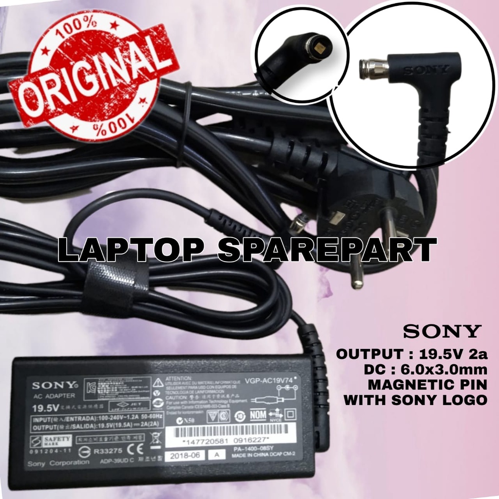 Jual Adaptor Charger Casan kabel Laptop Sony Vaio 19.5V 2A Magnet pin ...