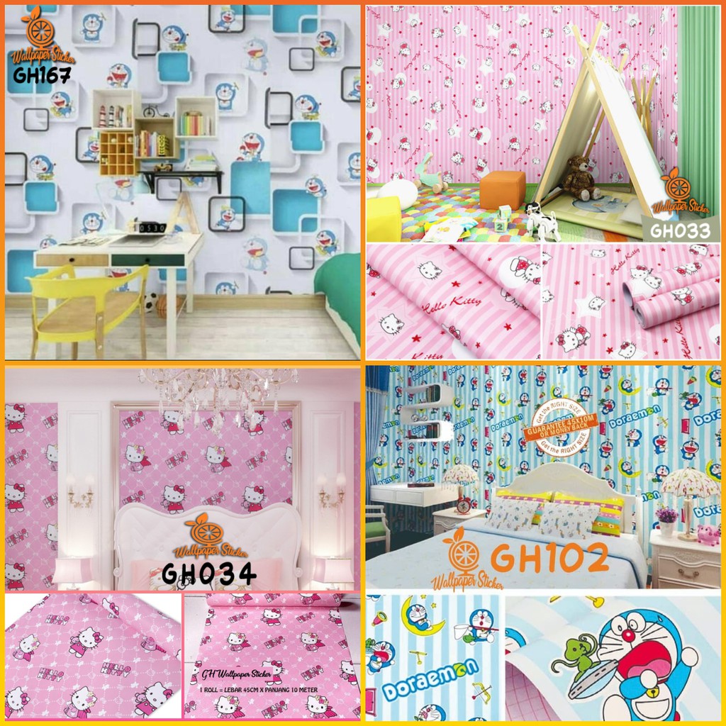 Jual Wallpaper Dinding Kamar Tidur Anak Wallpaper Stiker Karakter Hello Kitty Wall Stiker Ukuran ...