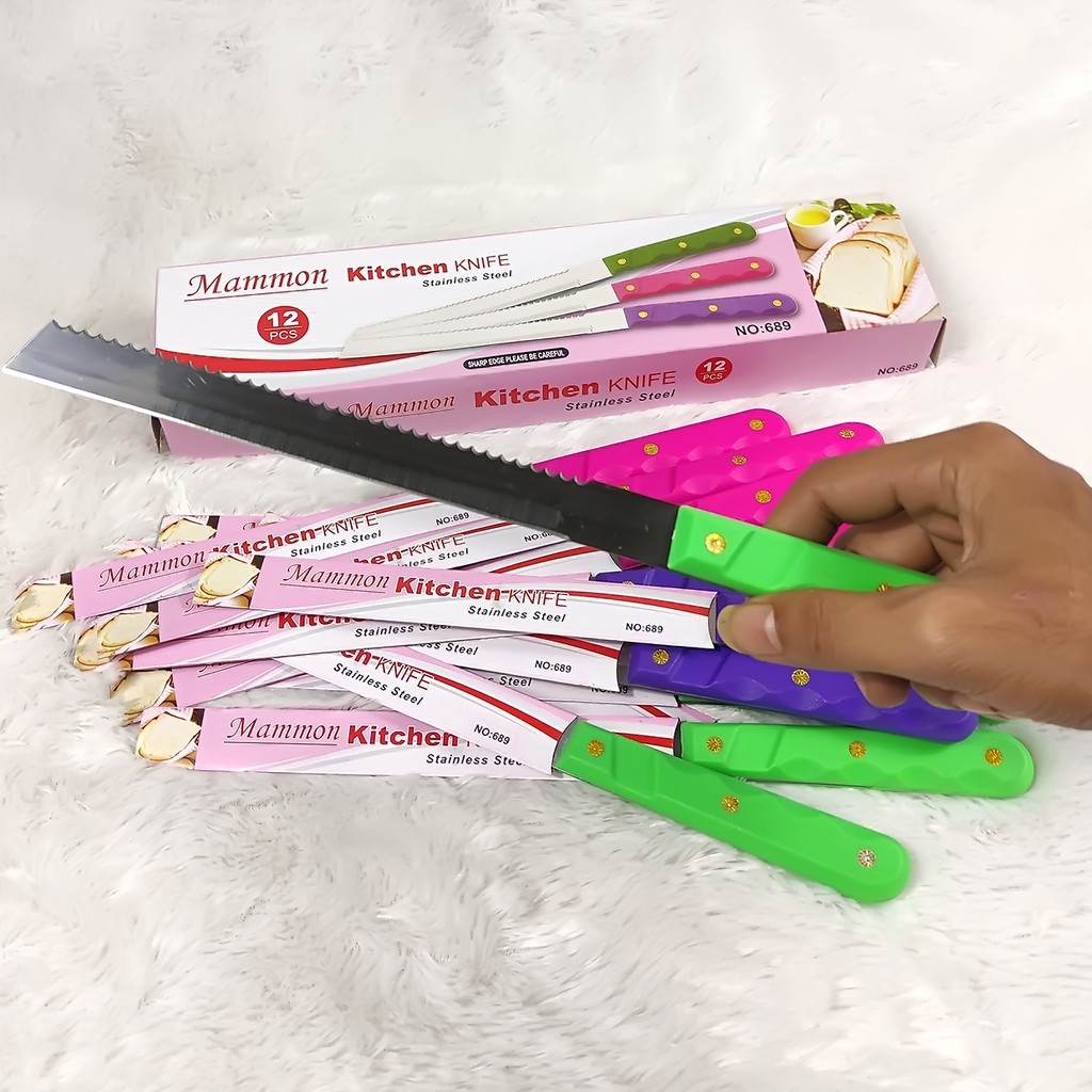 Jual Pisau Roti Kue/ Pisau Stainless Gagang Warna/ Pisau Gerigi/ Pisau ...
