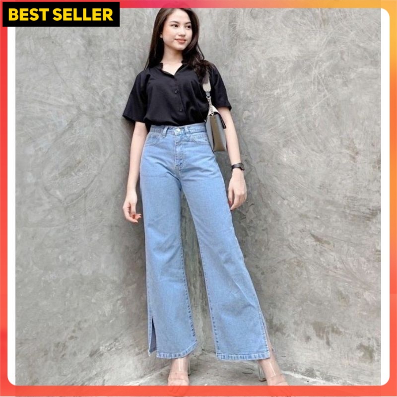 Jual CELANA PANJANG JEANS PREMIUM/CELANA KULOT EONNI/CELANA KULOT BELAH ...