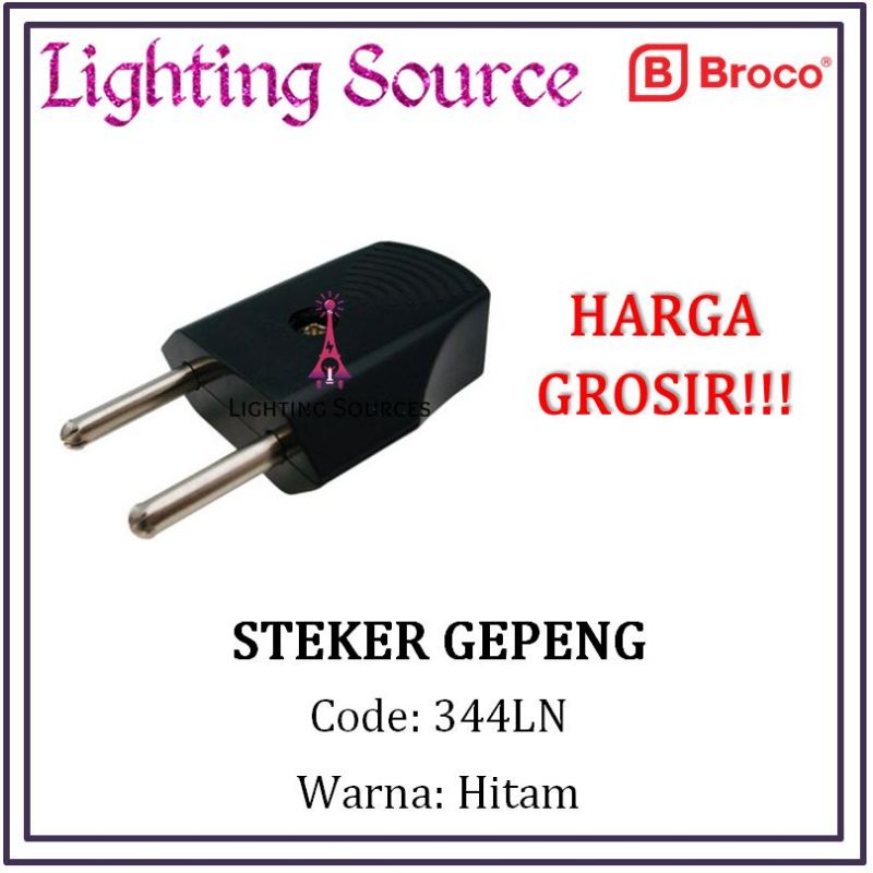 Jual BROCO STEKER GEPENG BIASA HITAM 344LN TWO POLE PLUG PIPIH | Shopee ...