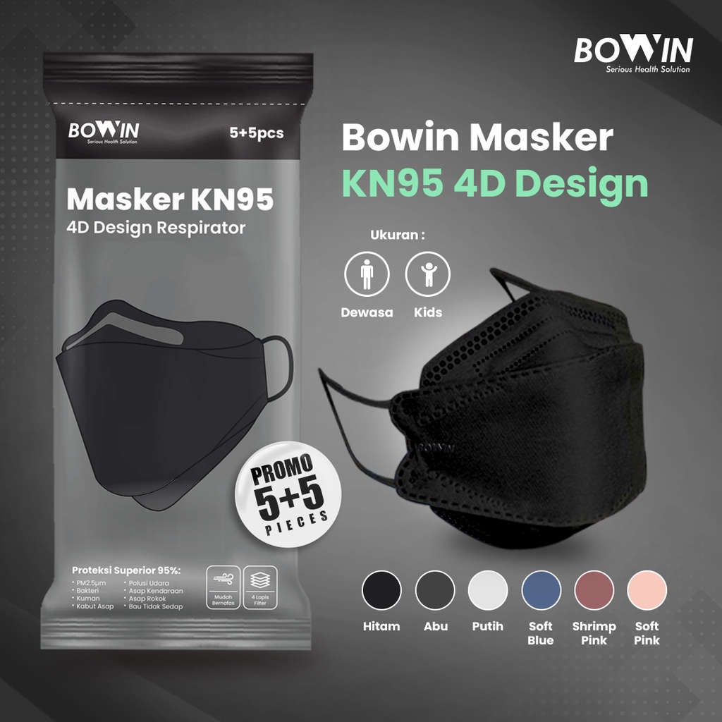 Jual Bowin Masker KN95 - 4D Design (10 PCS) ≥95% BFE, PFE (Masker ...