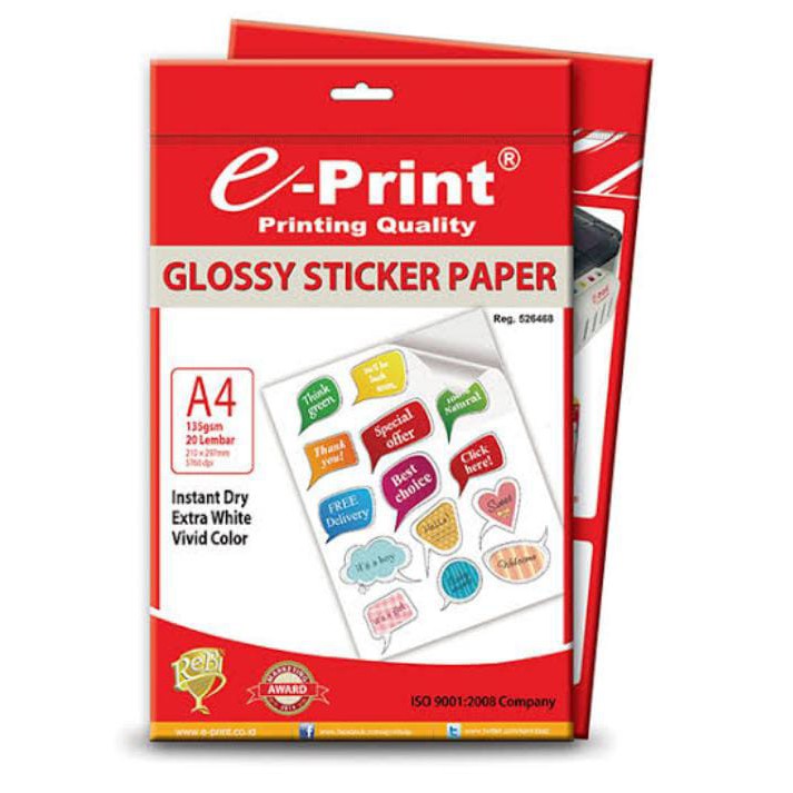 Jual Kertas Sticker Glossy I Kertas Photo Stiker Glossy A4 - 135 gsm ...