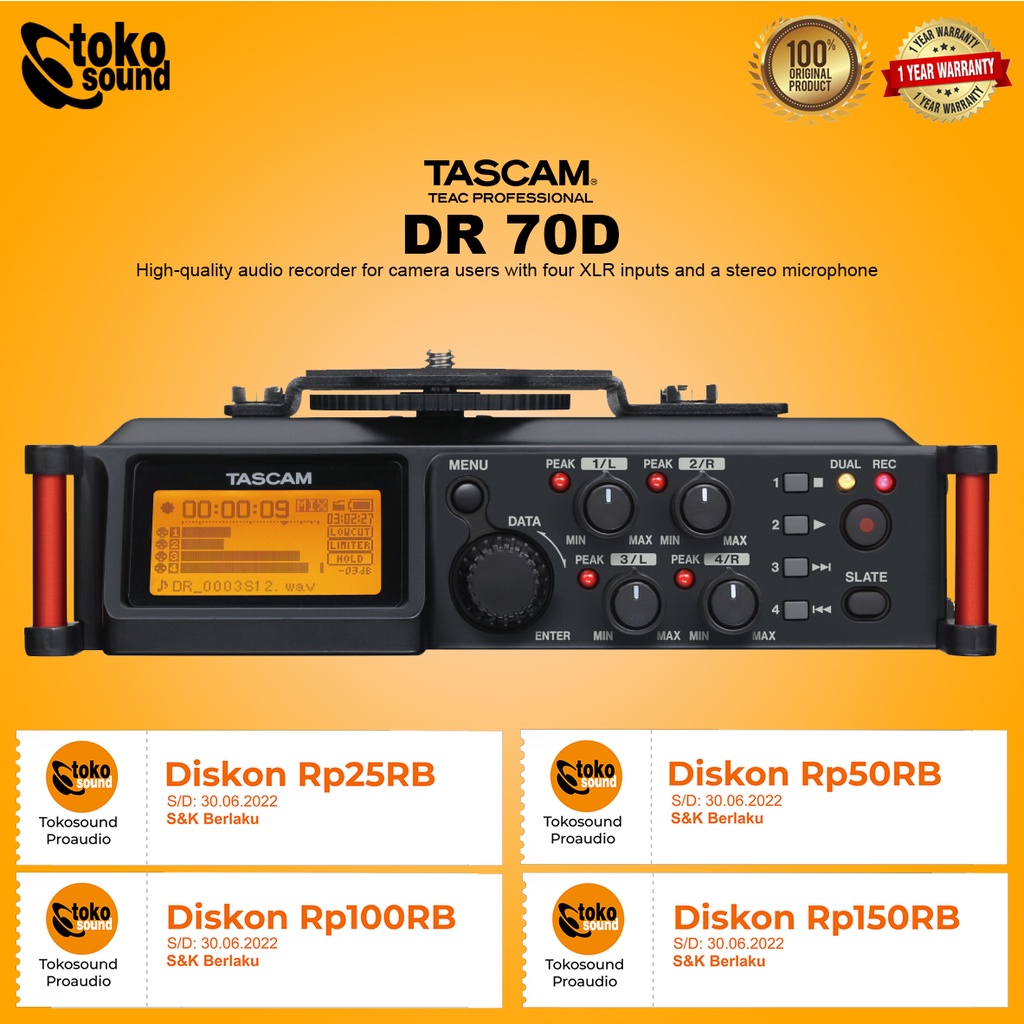 Jual TASCAM DR 70D (LINEAR PCM RECORDER for DSLR) | Shopee Indonesia