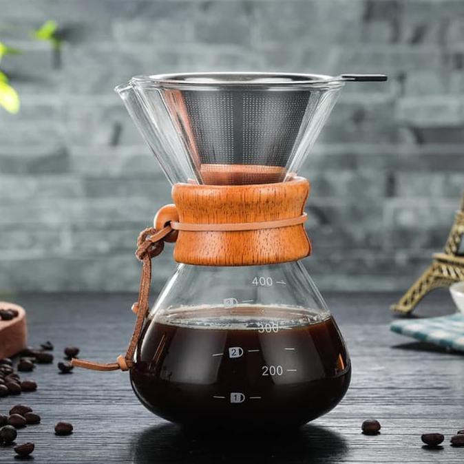 Jual chemex coffee pot 400ml wooden handle / kopi pot server v60 pour ...