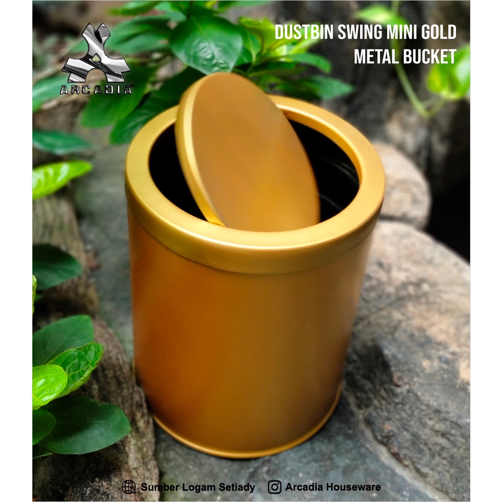 Jual Swing Mini Dustbin Gold Stainless, Tempat Sampah Mini Warna Emas ...