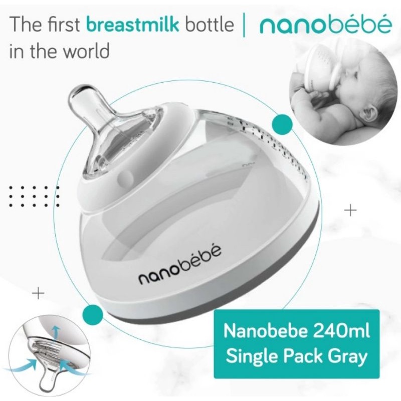 Jual Nanobebe Breast Milk Bottle 240ml Single Pack Gray - Nano Bebe ...