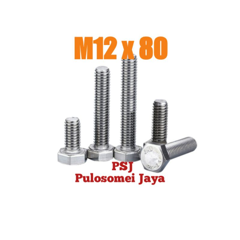 Jual Baut Mur Stainless M12 x 80 mm / Bolt Nut Stainless Steel 304 | Shopee Indonesia