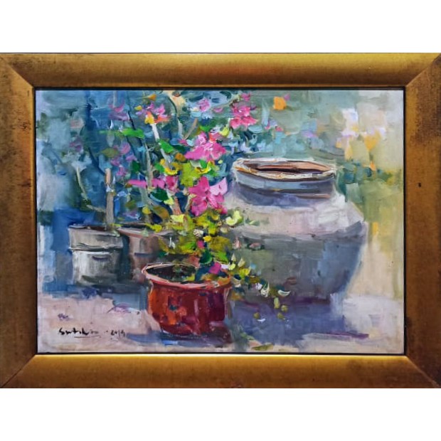 Jual Lukisan "Bunga di Samping Rumah Tante Dewik..." karya Sutikno ...