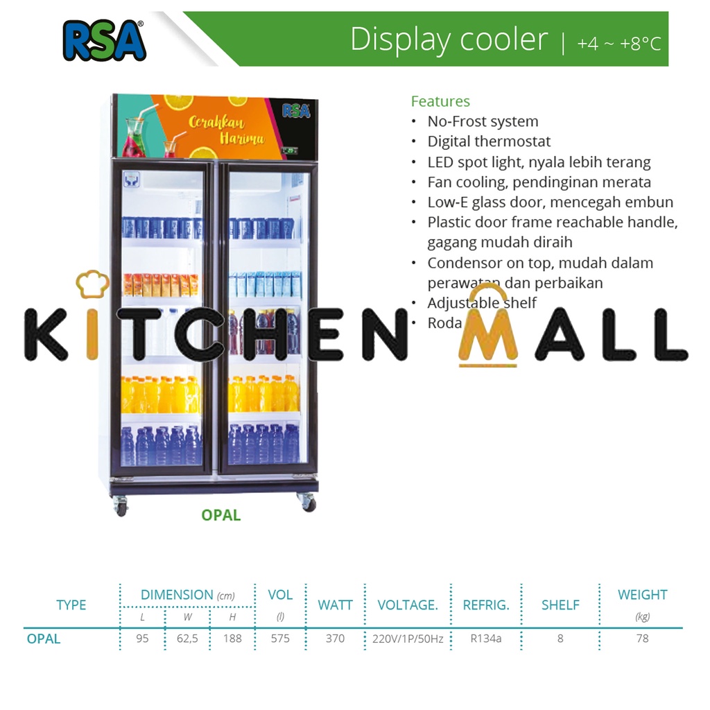 Jual RSA OPAL showcase 2 dua pintu kaca - kulkas penyimpan pemajang ...