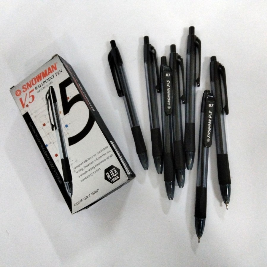 Jual Pulpen Snowman V5 0.7mm Hitam Per Lusin | Shopee Indonesia