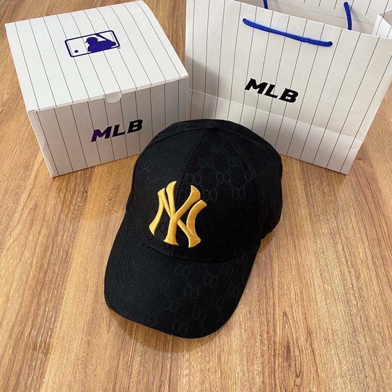 Jual TOPI MLB X GUCCI CAP NY BLACK GOLD LOGO (FULLSET) | Shopee Indonesia