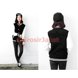 Jual Jaket Varsity/Baseball Polos Hitam Putih | Shopee Indonesia