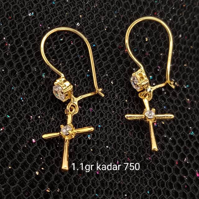 Jual Anting Salib Emas 17 K - kuning 1.1gr Kadar 750 - 2612 | Shopee ...