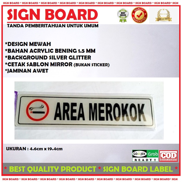 Jual sign label AREA MEROKOK acrylic signboard board tanda ruangan [DG ...