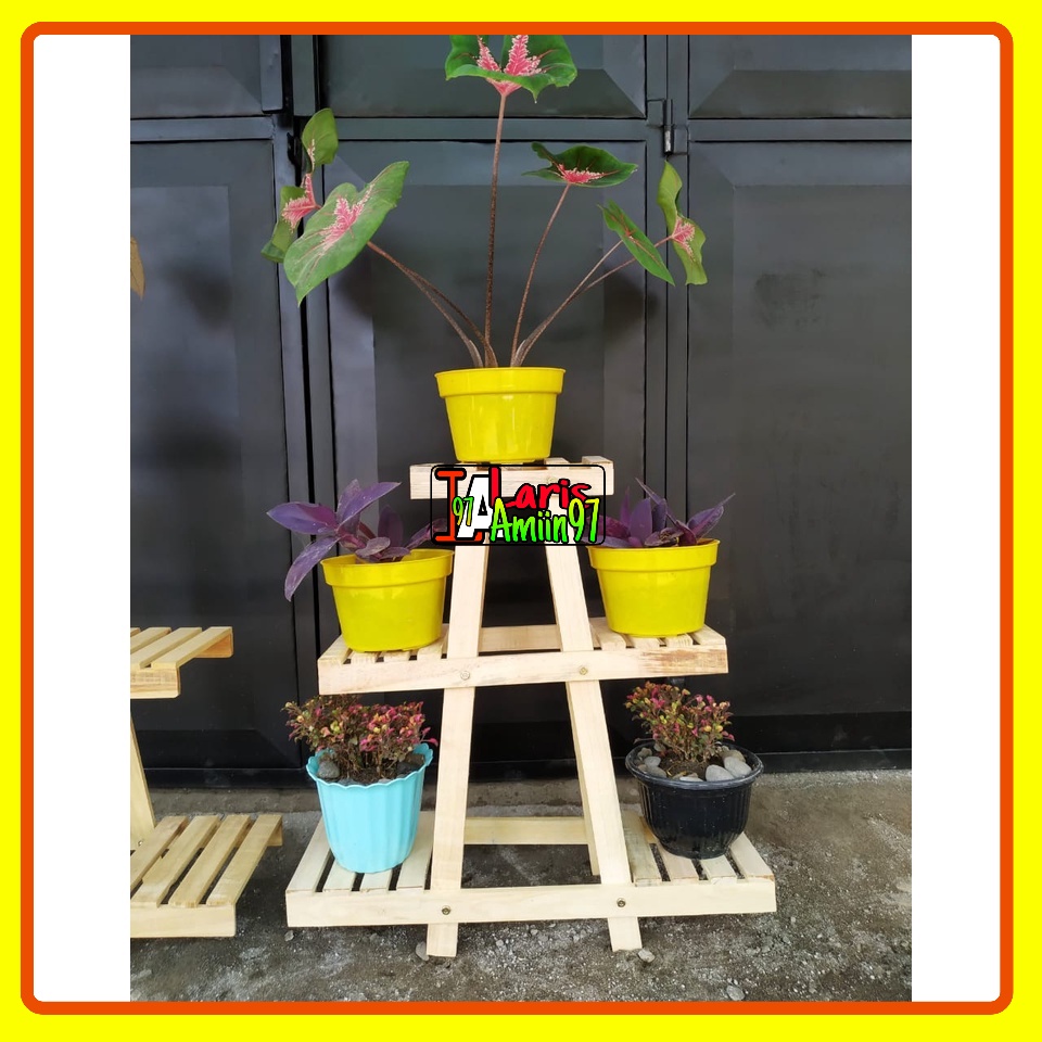 Jual RAK BUNGA SUSUN 3 TINGKAT/ tempat bunga wooden / standing pot asli ...