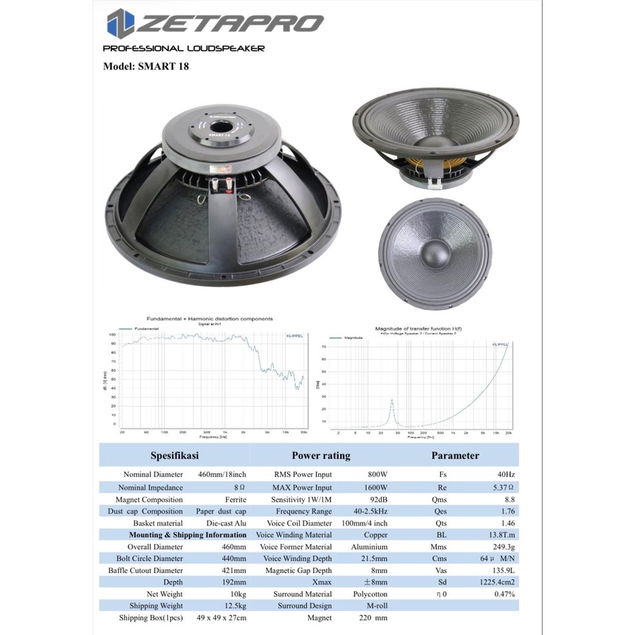 Jual Komponen Speaker 18 Inch Zetapro Smart18 / Smart 18 Coil 4 Inch ...