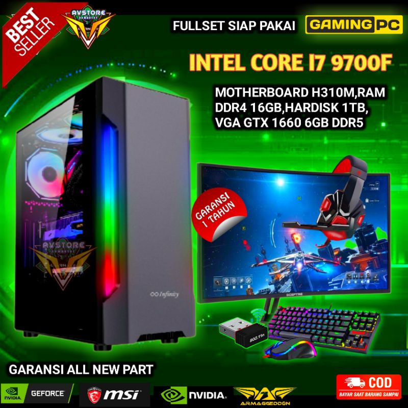 Jual CPU Gaming Desain Editing fullset i7 9700F monitor 24inch ram 16gb editing siap pakai ...