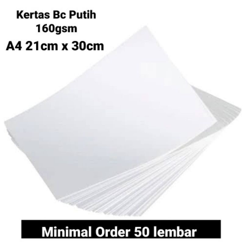 Jual (Minim 50 lembar)Kertas Bc Putih 160gsm A4 | Shopee Indonesia