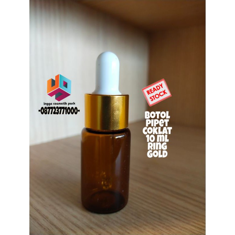 Jual BOTOL SERUM / BOTOL PIPET 10 ML COKLAT TUTUP GOLD PUTIH | Shopee ...