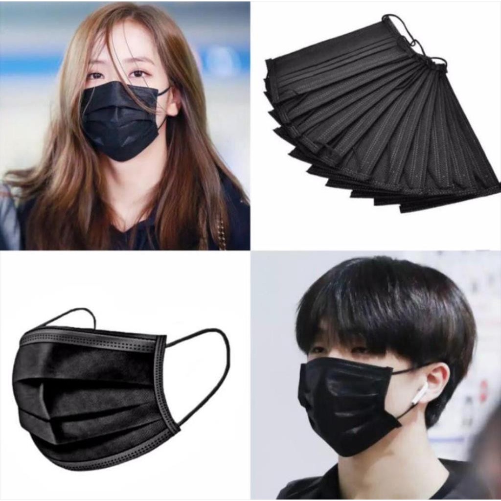 Jual MASKER HITAM 3PLY EARLOOP CAREION MASKER 3 PLY HITAM ISI 50PC ...