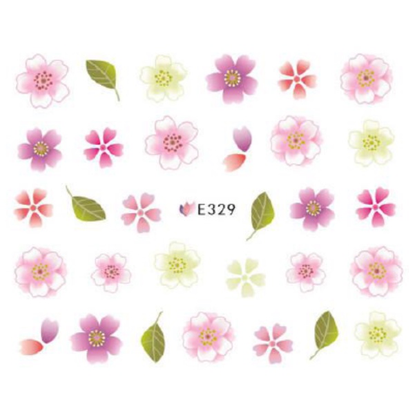 Jual Pretty Pink Cherry Blossom Flower & Leaves Ultra Thin Nail Sticker ...