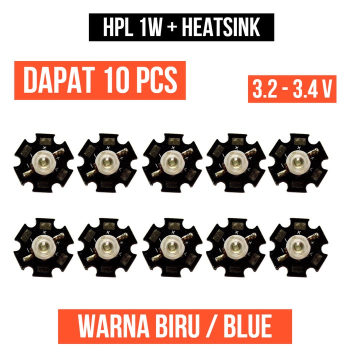 Jual Lampu HPL 1W Biru Heatsink High Power LED Blue 1 Watt W Star 10 ...