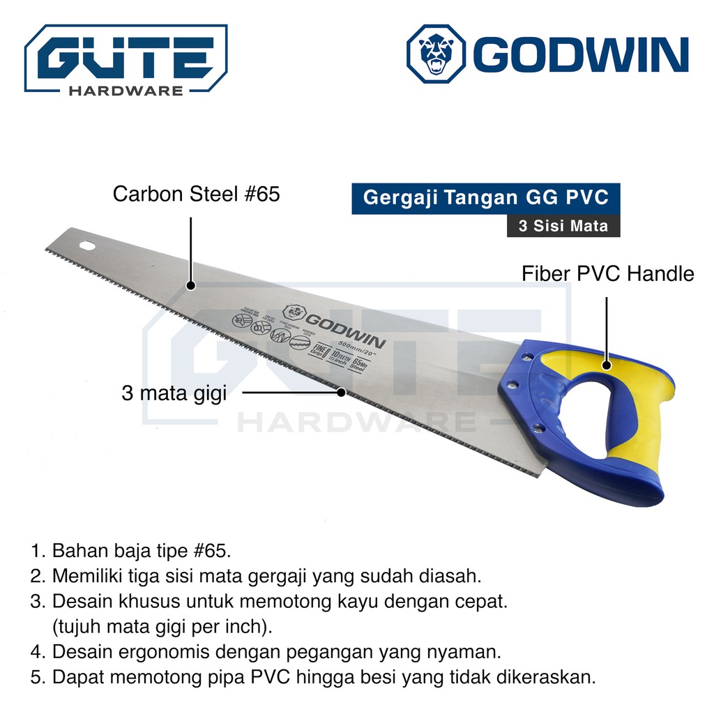 Jual Gergaji Tangan 3 Mata / Handsaw / Gergaji Kayu "GODWIN" Untuk Kayu ...