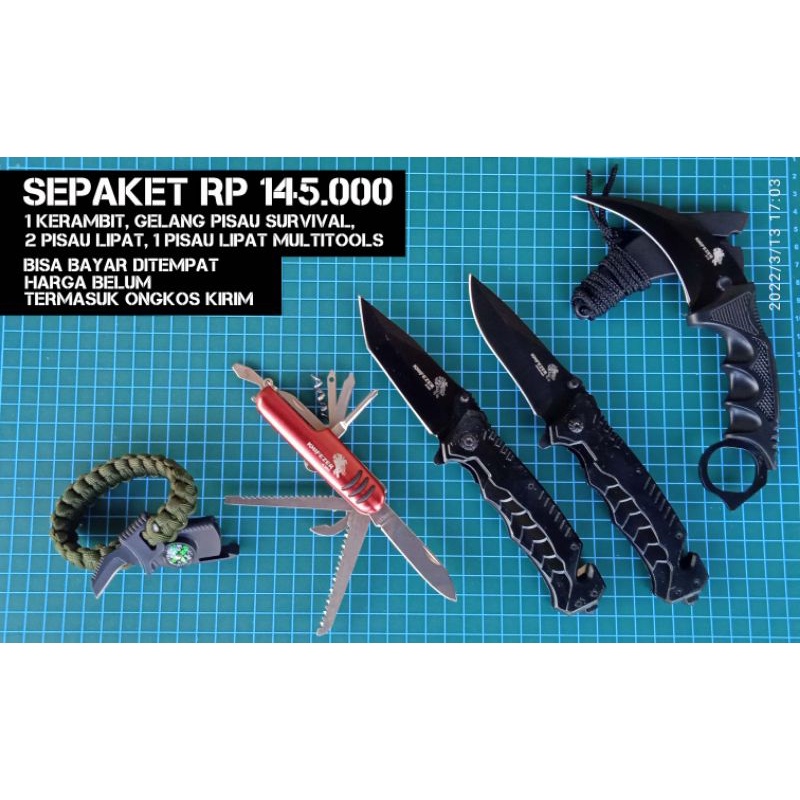 Jual Sepaket 2 pisau lipat camping, 1 pisau lipat camping multitools, 1 ...